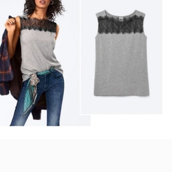 CAbi | Tops | Cabi Gray Tank With Black Lace S | Poshmark